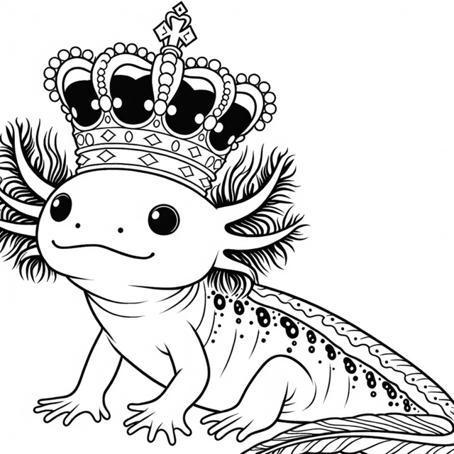 King Axolotl in His Royal Crown Coloring Page | ColorBliss