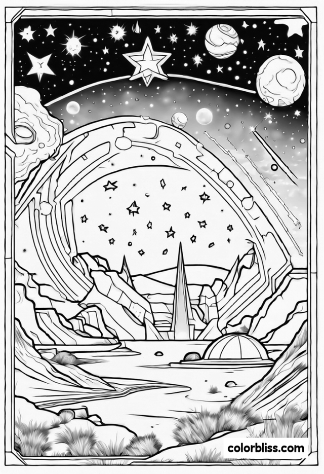 Cosmic Fantasy: Astral Landscape Coloring Page | ColorBliss