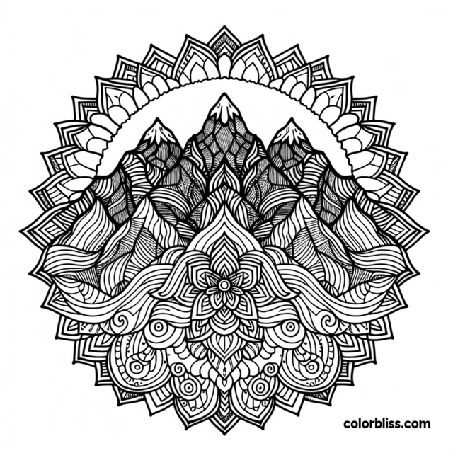 Mandala Mountains Coloring Page | ColorBliss