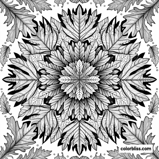 Mandala of Leaves Coloring Page | ColorBliss