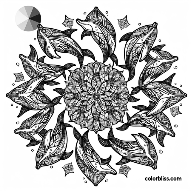 Mandala of Playful Dolphins Coloring Page | ColorBliss