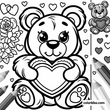 Teddy Bear Love Coloring Page | ColorBliss