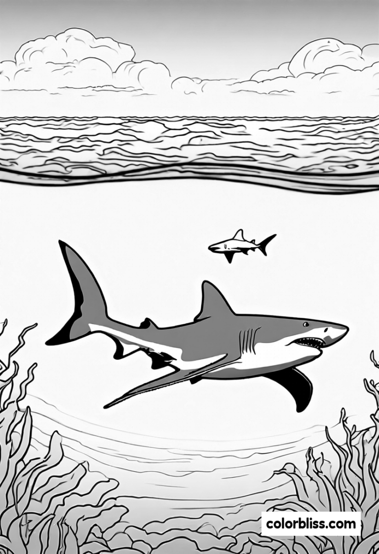 Shark's Adventure at Sea Coloring Page | ColorBliss