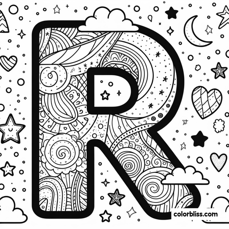 Letter R Doodle Coloring Page | ColorBliss