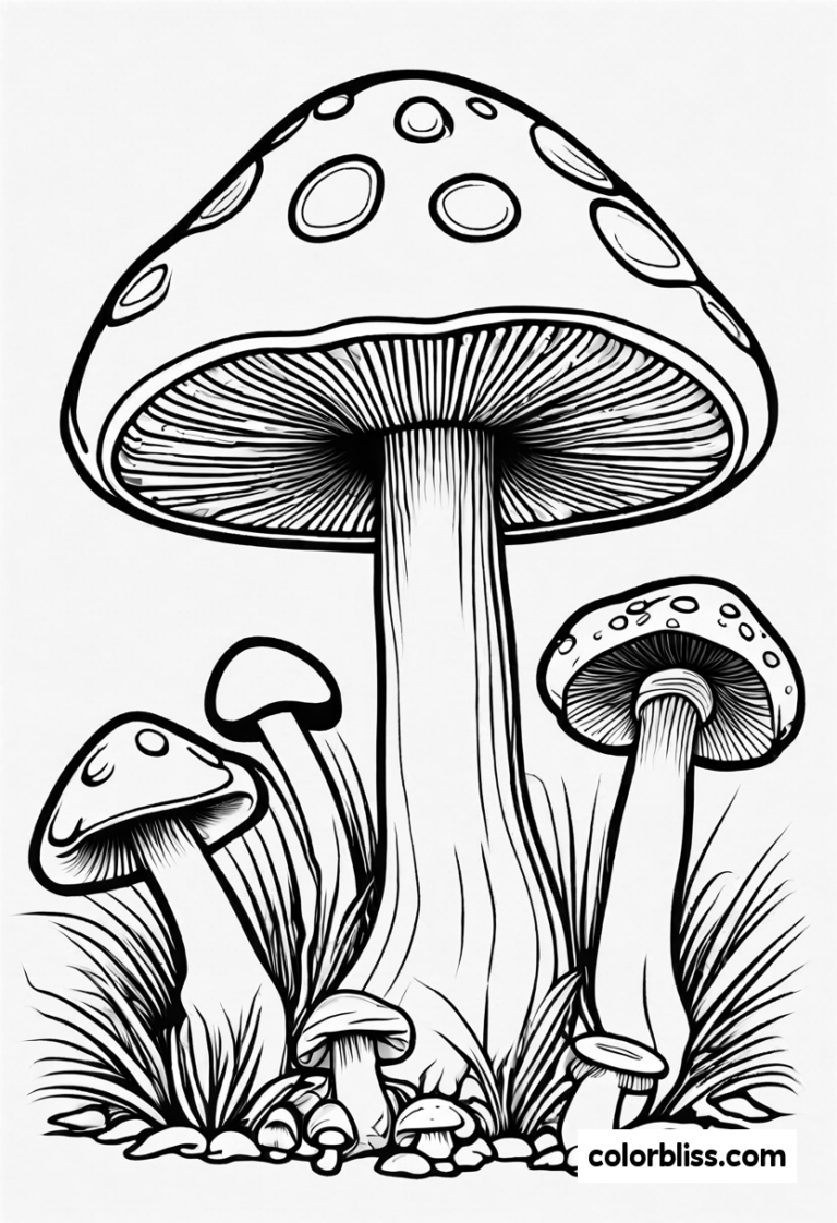 Enchanted Forest of Gigantic Mushrooms Coloring Page | ColorBliss