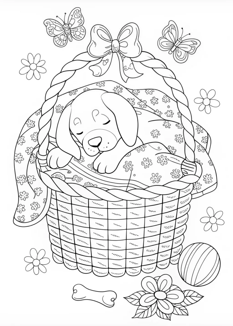 Puppy Cozy in His Doghouse Coloring Page | ColorBliss