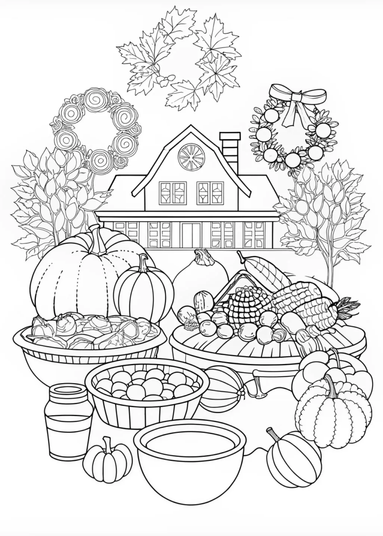 Thanksgiving Feast Coloring Page | ColorBliss