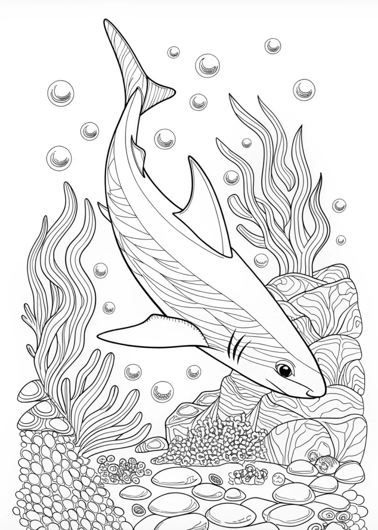 Great White Shark Ocean Adventure Coloring Page | ColorBliss
