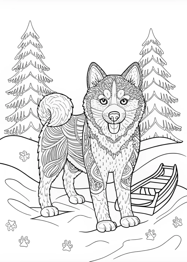 Detailed Siberian Husky Coloring Page | ColorBliss