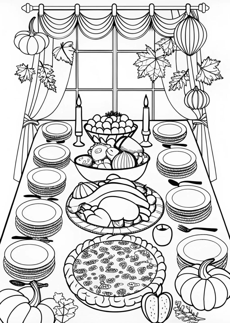 Thanksgiving Feast Coloring Page | ColorBliss